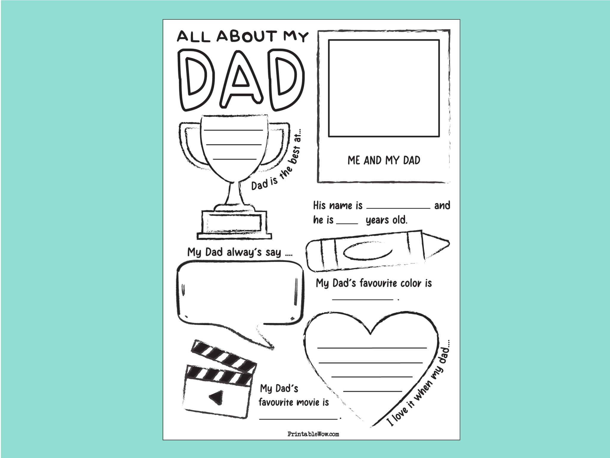 All about my dad activity sheet – PrintableWow.com