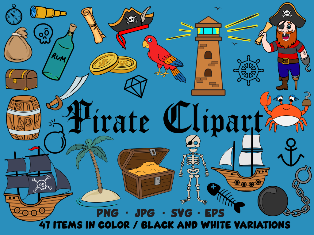 47 piece pirate clipart bundle – PrintableWow.com